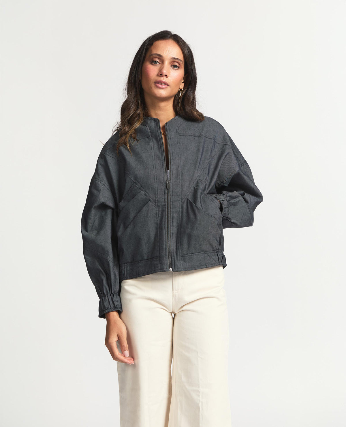 MJ | Lined Relaxed Bomber | Charcoal Denim | Sitting Pretty