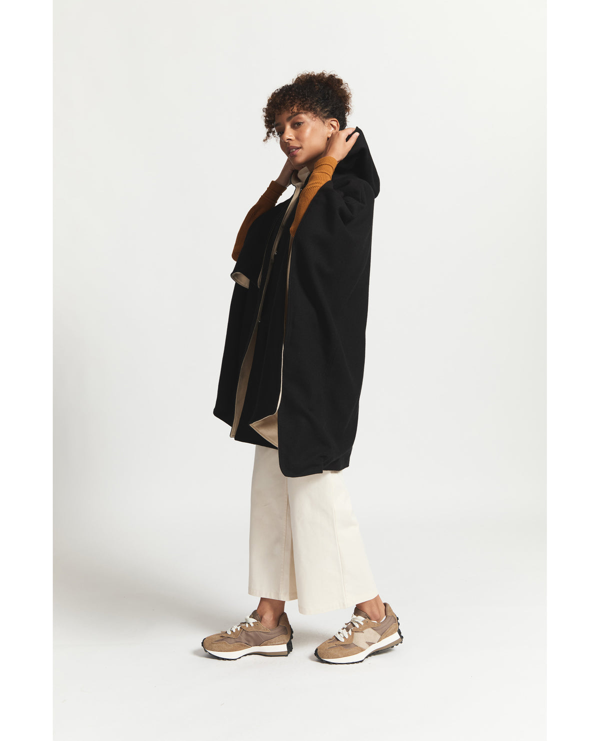 Tone | Oversized Poncho With Hood | Black & Beige | Sitting Pretty
